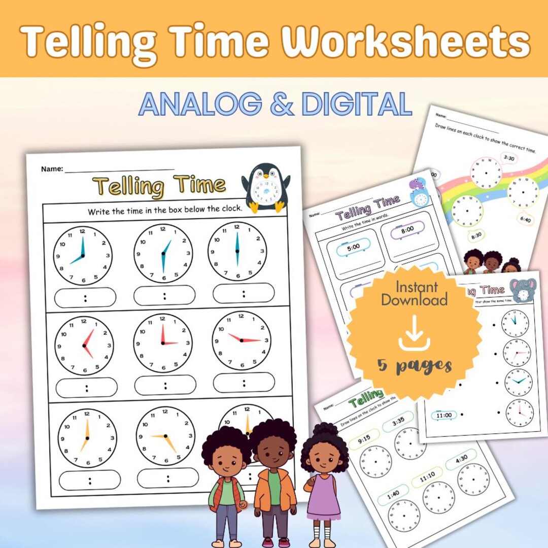 Telling Time Worksheets: Analog & Digital Clocks Math Practice ...