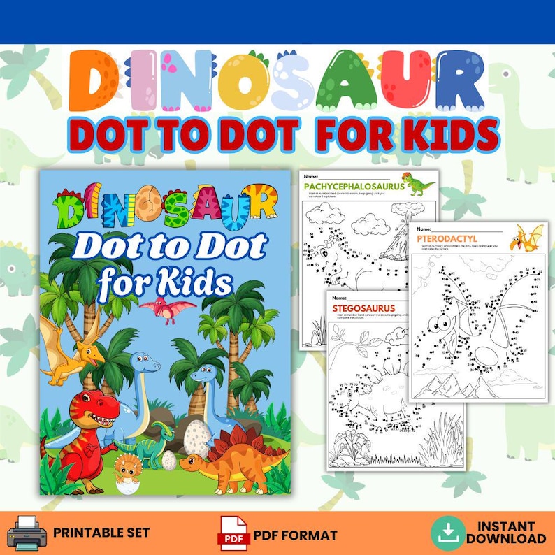 Dinosaur Dot to Dot Activity for Kids Printable Fun Learning Counting ...