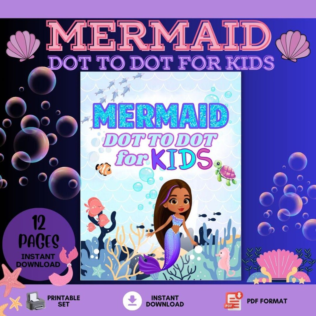 Mermaid Dot to Dot | 12 Kids Activity Inclusive Worksheets (PDF Pattern ...