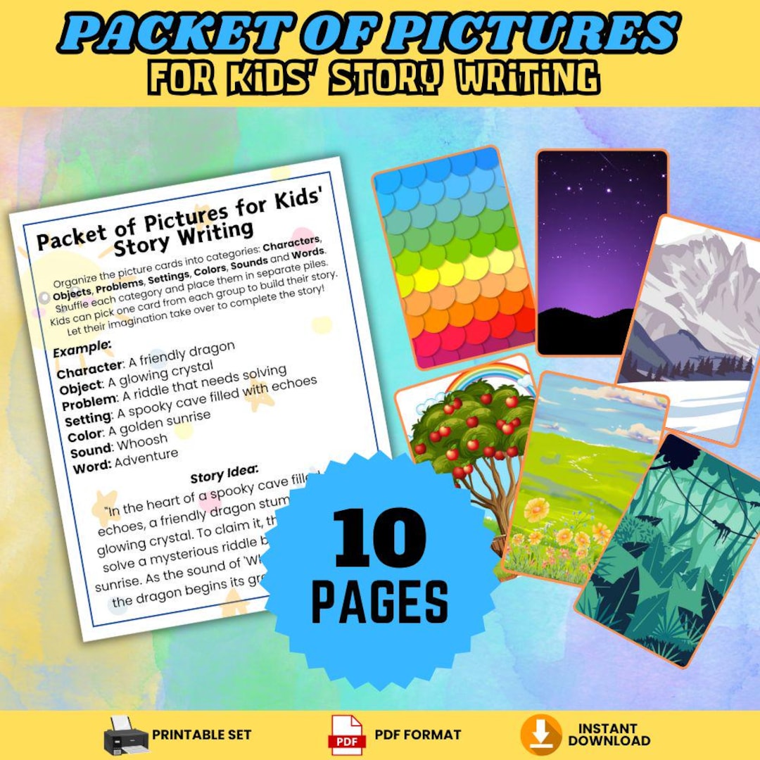 Kids Story Writing Prompt Kit, Creative Printable Pages (digital ...