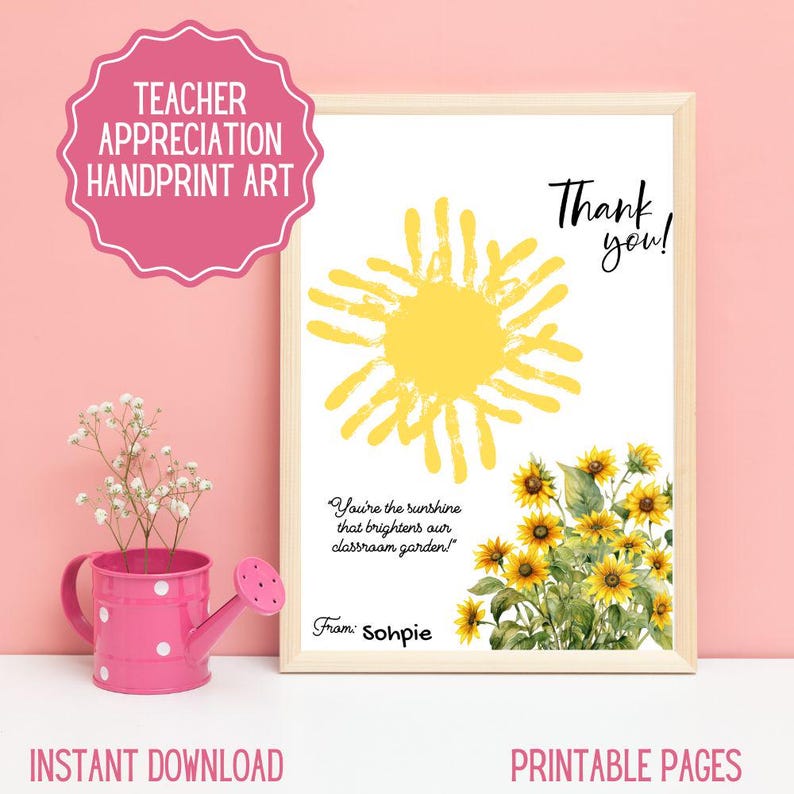 Teacher Appreciation Hand Print Art Set of 3 Printable PDF DIY Teacher ...