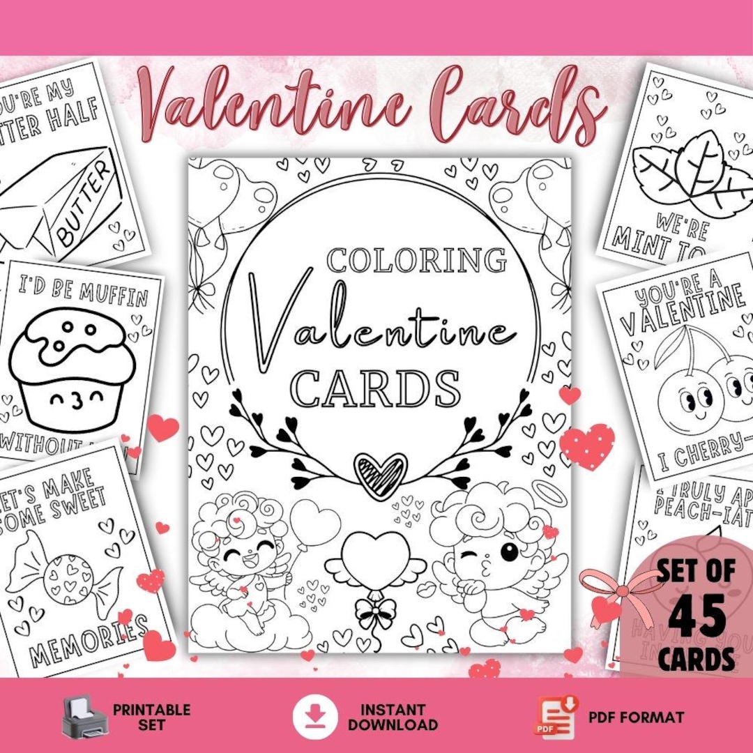 40 Color Your Own Valentine's Day Cards for Kids and Adults – Printable ...