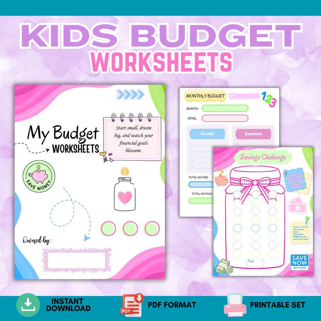 Kids Budget Planner Printable, Financial Literacy Worksheets (PDF) - Etsy