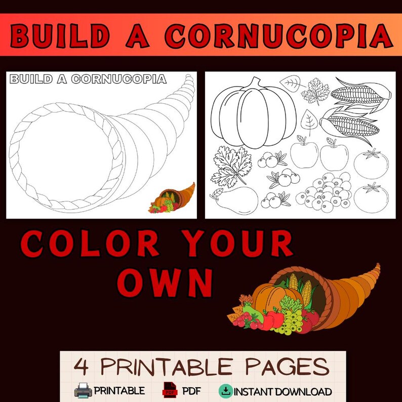 Build a Cornucopia Printable Craft: Thanksgiving Activity (PDF) - Etsy ...