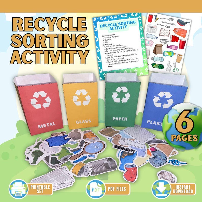 Cut and Paste Recycle Sorting Activity for Kids Teaching Recycling ...
