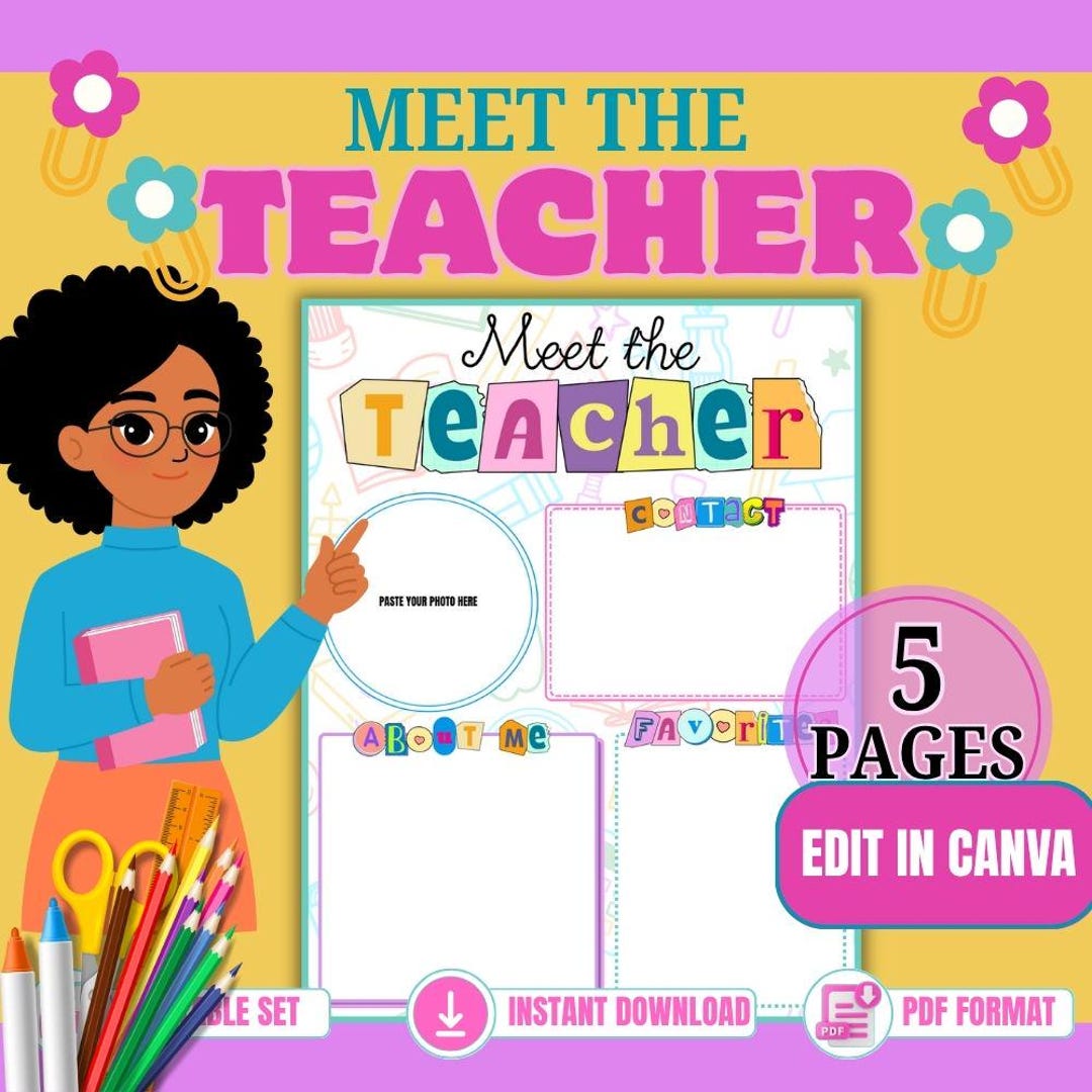 Set of 5 Meet the Teacher Printable Templates for Back to School ...