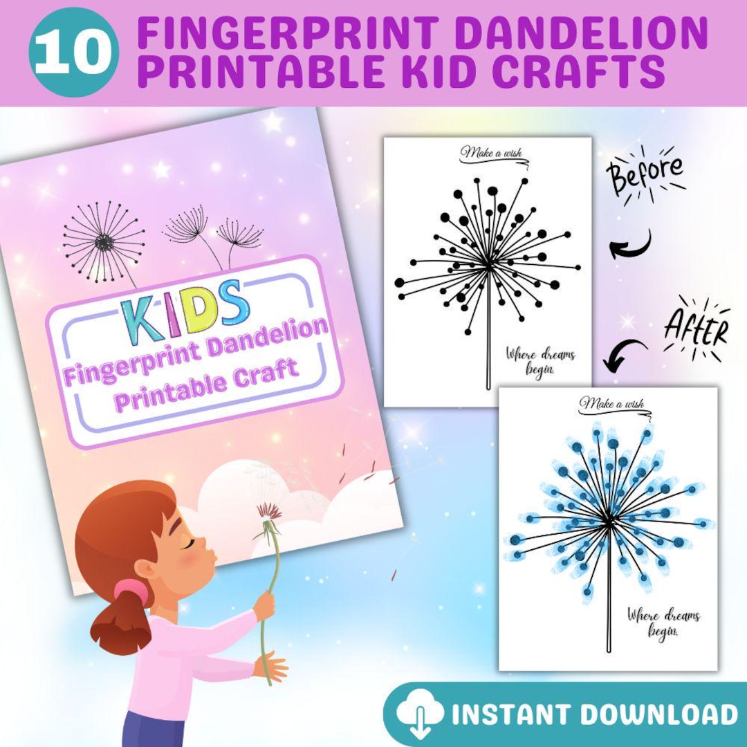 Dandelion Fingerprint Craft, Spring Kids Art (printable PDF) - Etsy