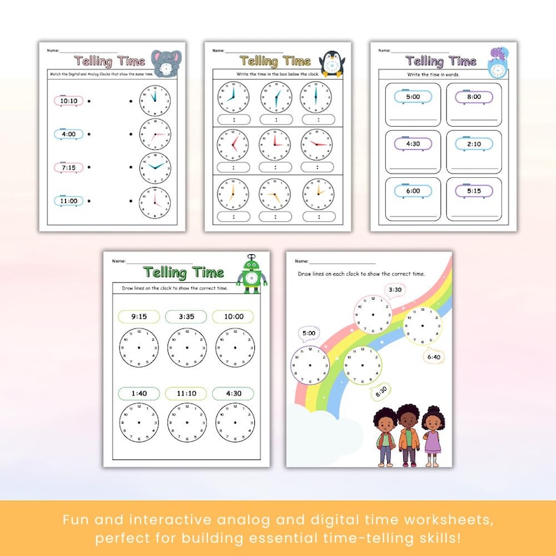 Telling Time Worksheets: Analog & Digital Clocks Math Practice ...