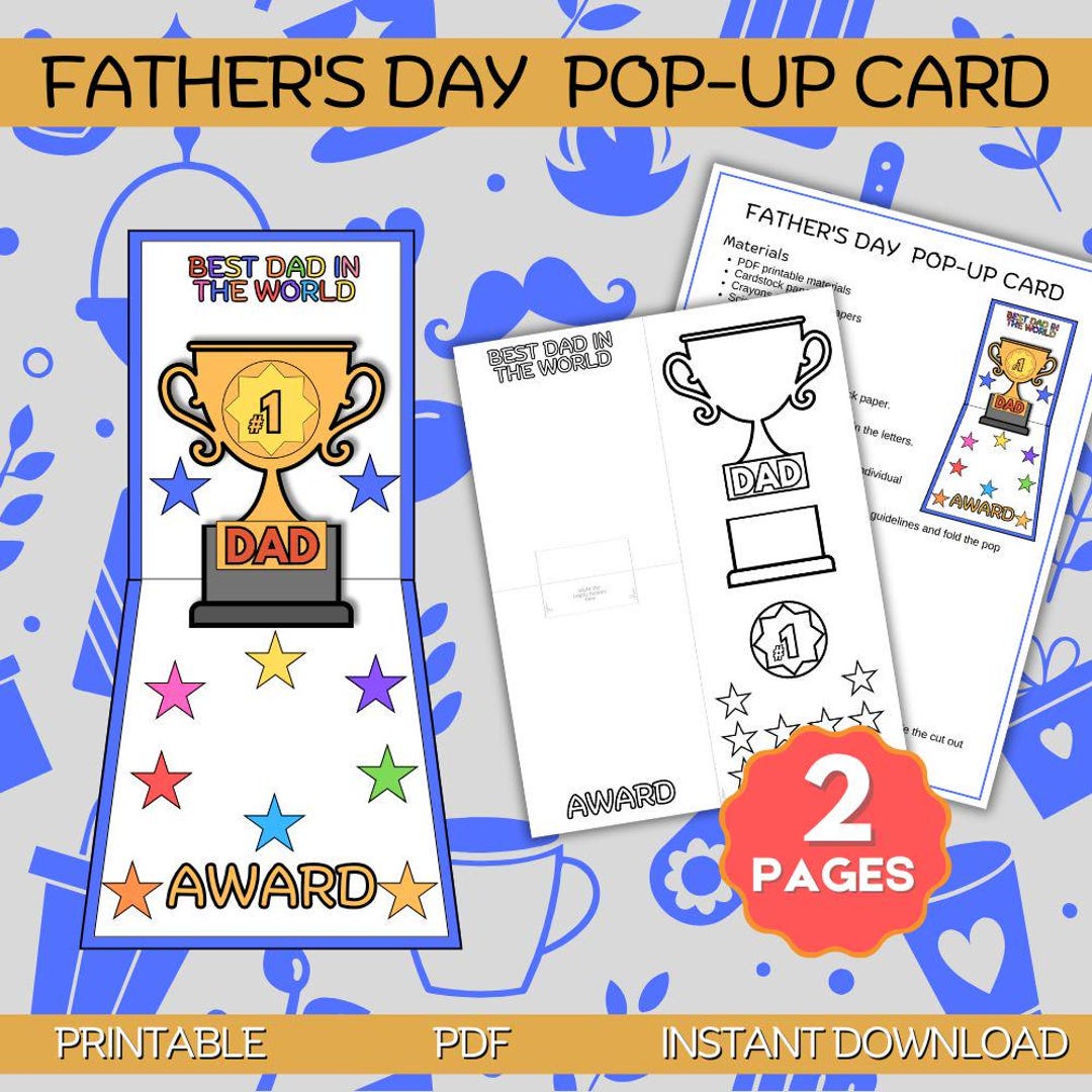 Fathers Day Pop up Card Printable Craft Project 3d Card Perfect for ...