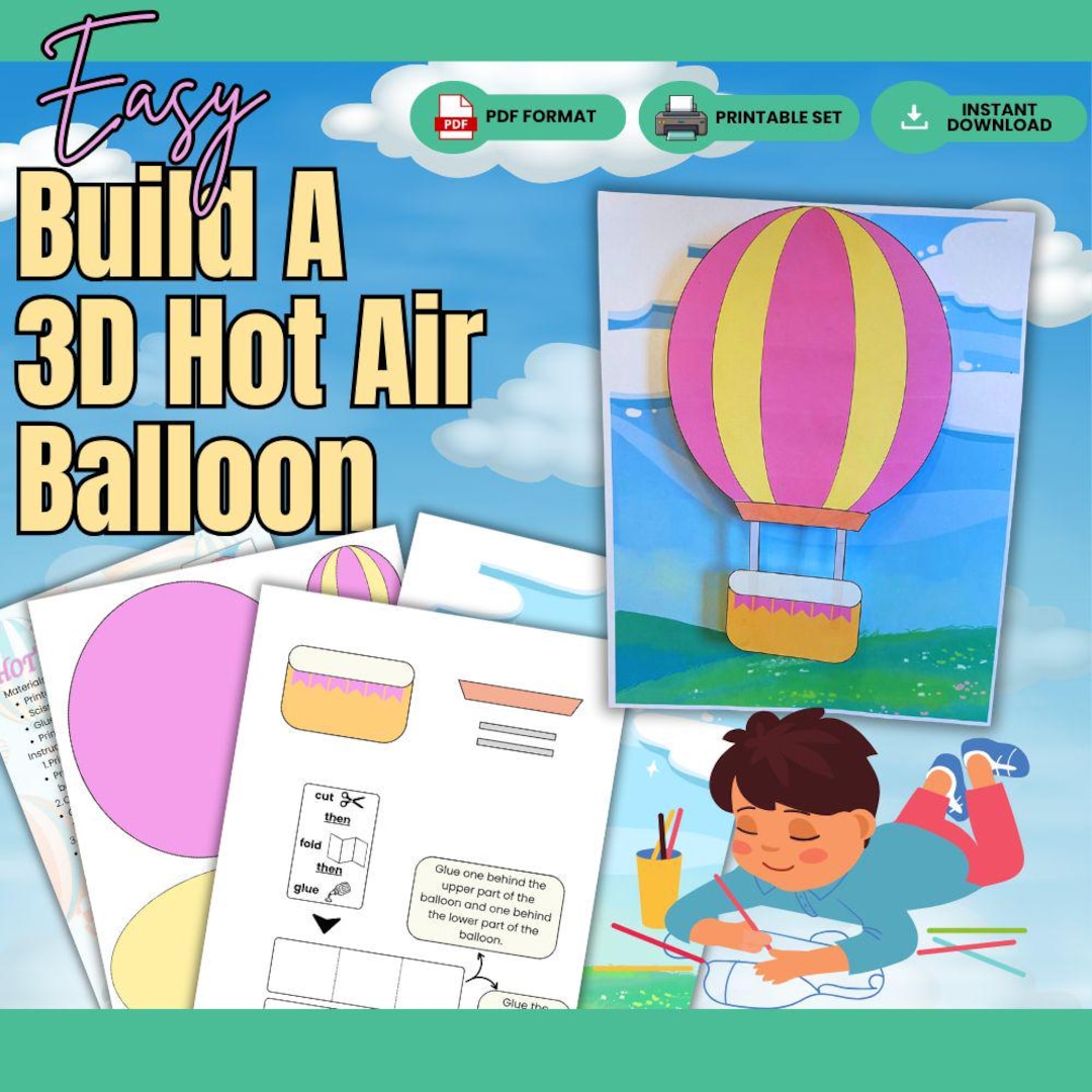 3D Hot Air Balloon Craft for Preschoolers (printable Kit) - Etsy