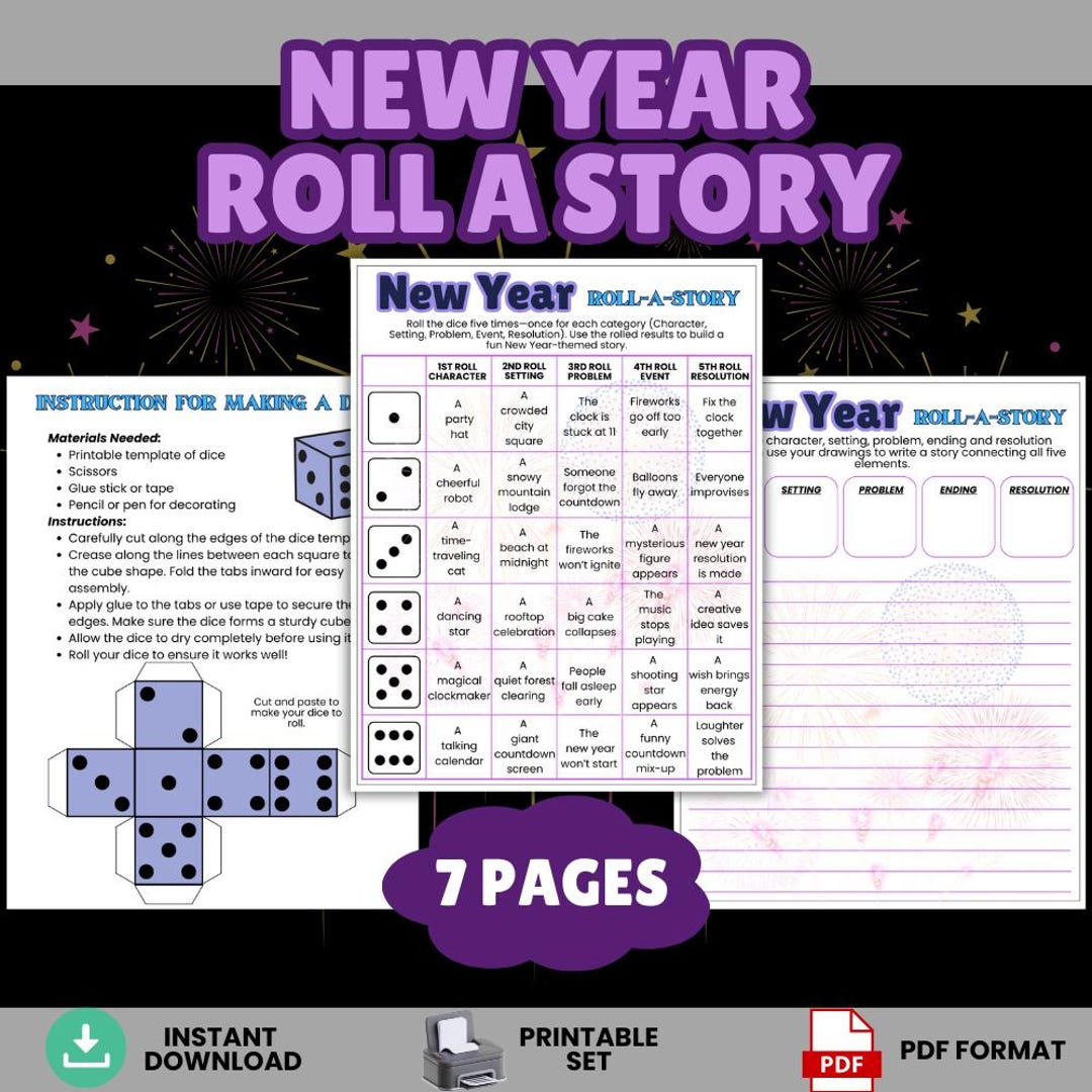New Years Roll a Story Writing Game for Kids Classroom Daycare Home ...
