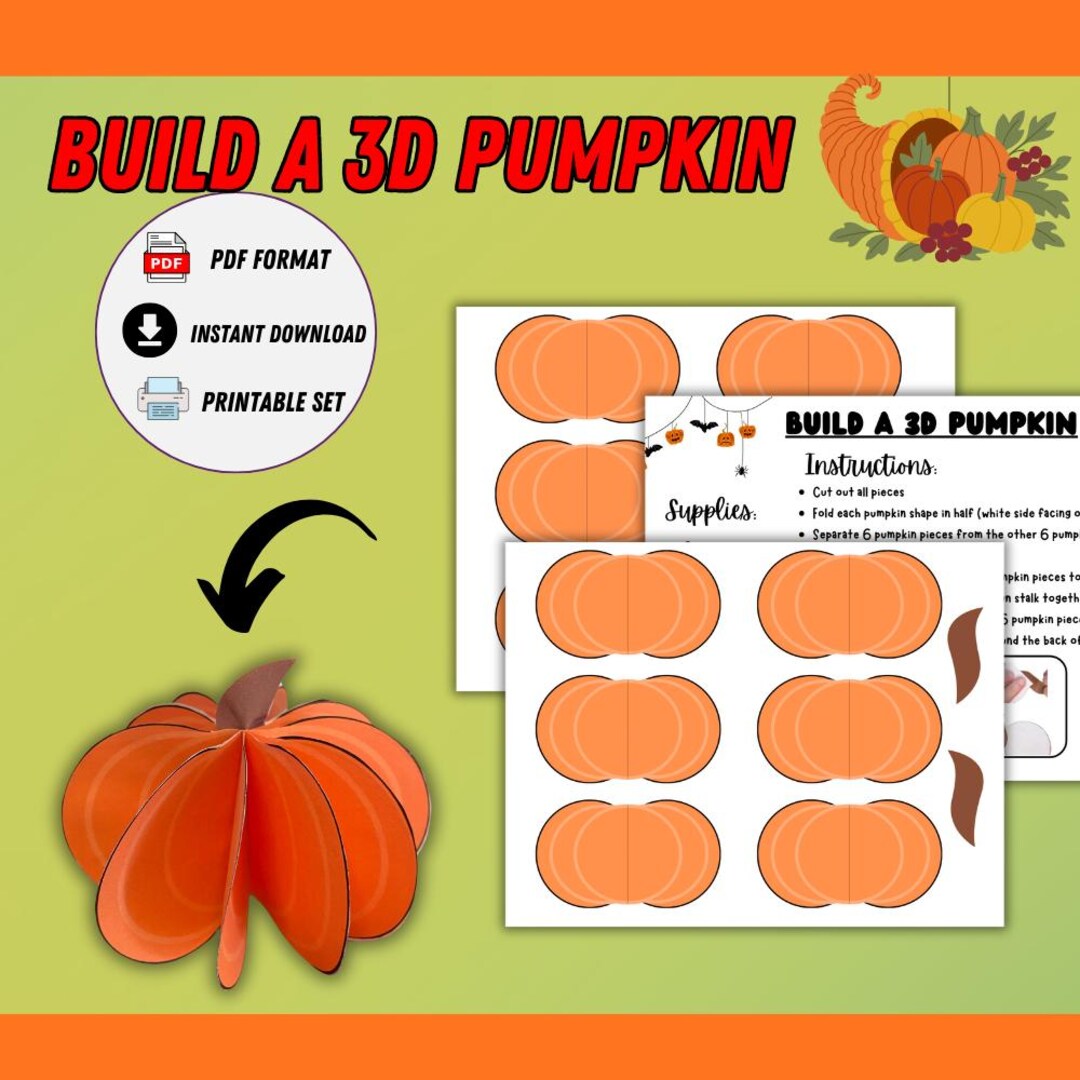 Build a 3D Pumpkin Craft for Kids Classroom Daycare Home School (PDF ...