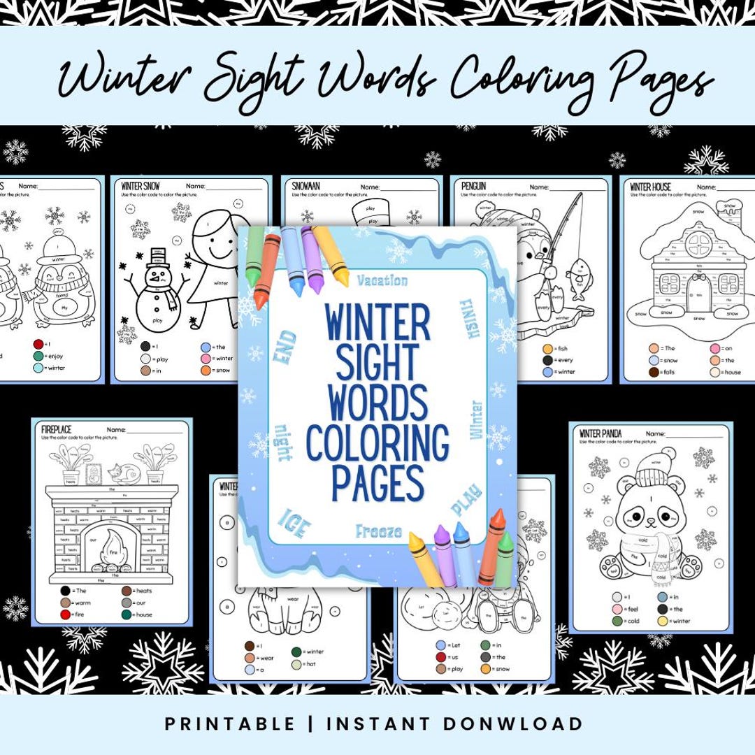 Winter Sight Words Coloring Pages for Kids Classroom Daycare Home ...