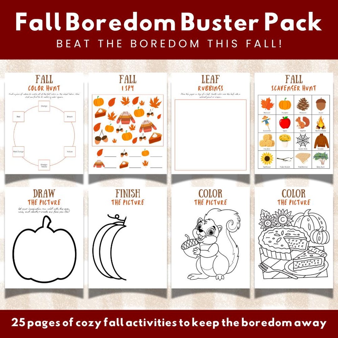 Fall Boredom Buster Printable Activity Set for Kids Classroom ...