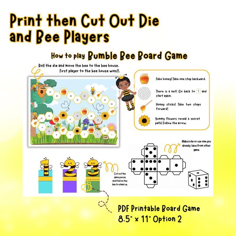 Bumble Bee Board Game for Preschool Kids 3 Pages Printable Preschool ...