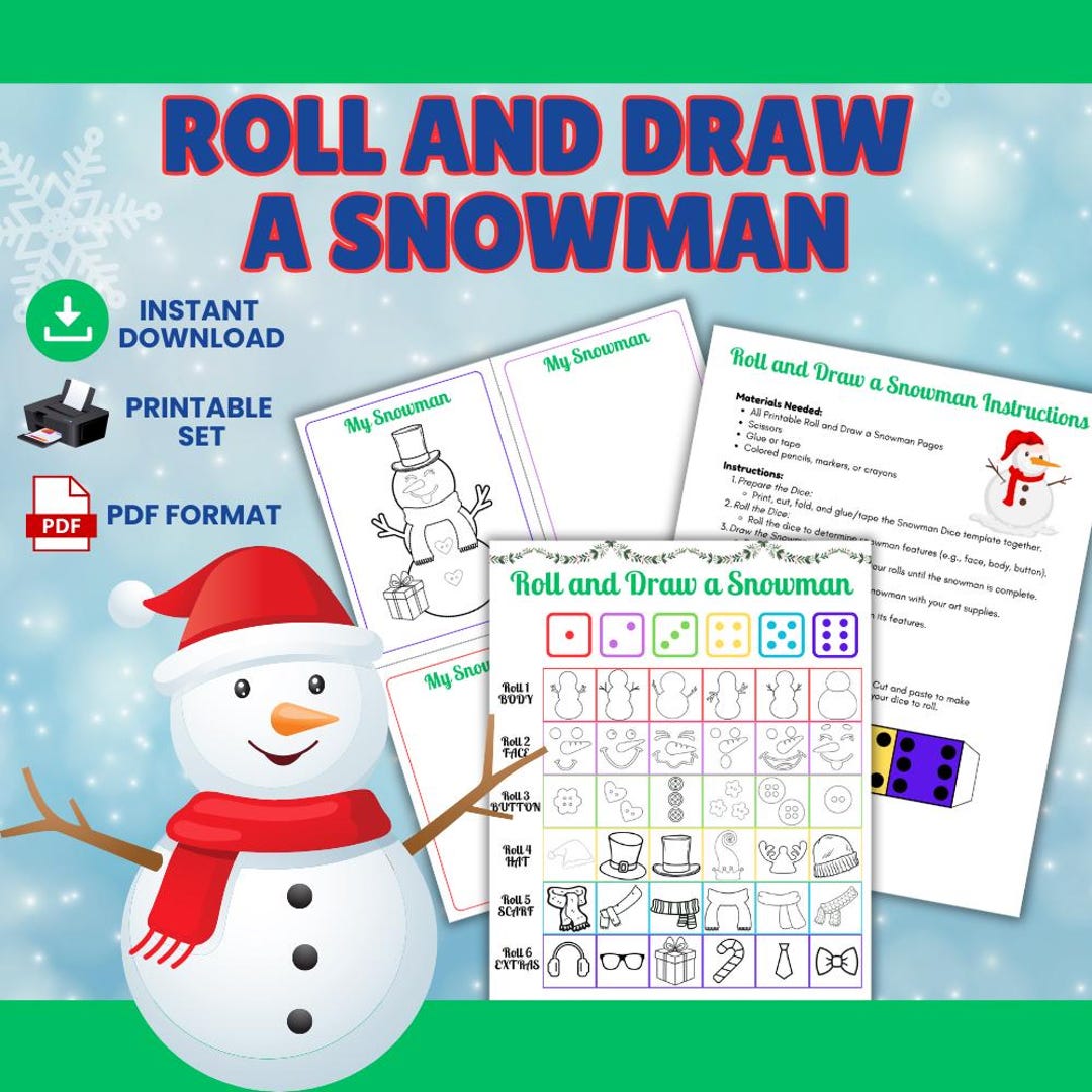 Roll and Draw a Snowman Winter Activity for Kids Classroom Daycare Home ...