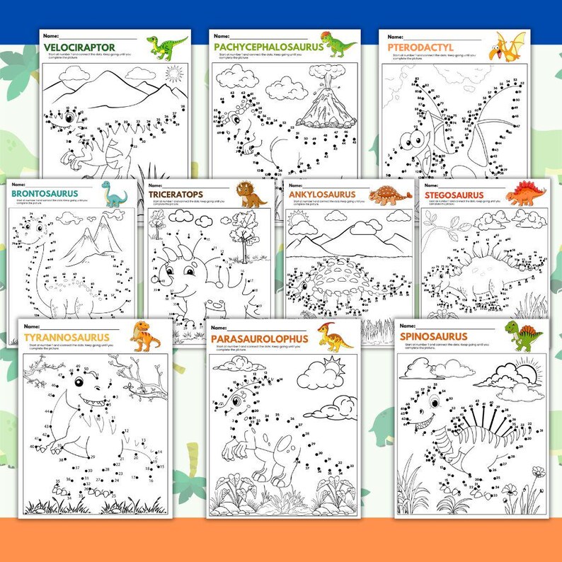 Dinosaur Dot to Dot Activity for Kids Printable Fun Learning Counting ...