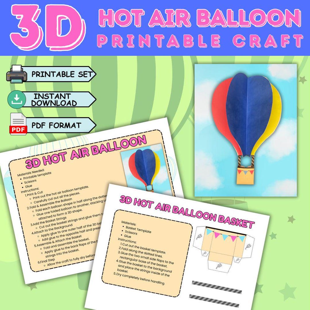 Hot Air Balloon 3D Cut and Craft Preschool Paper Craft for Kids ...