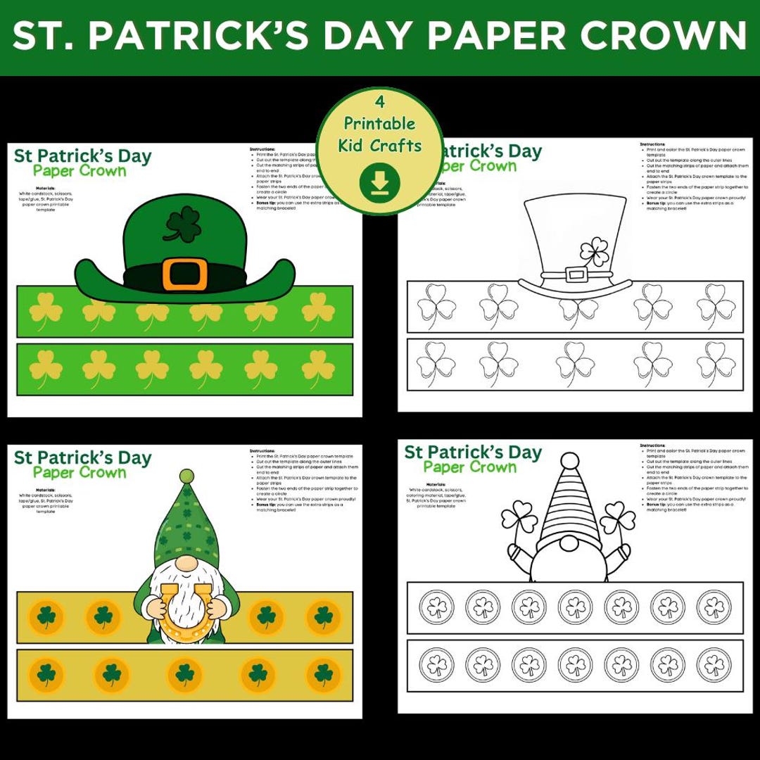 St Patricks Day Crown Printable for Kids Classroom Daycare Home School ...