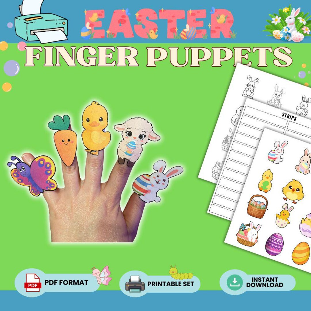 Easter Finger Puppets Cut and Color or Pre Colored Set 24 Characters ...
