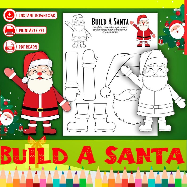 Build a Santa Craft for Kids Classroom Daycare Home School (PDF - Etsy