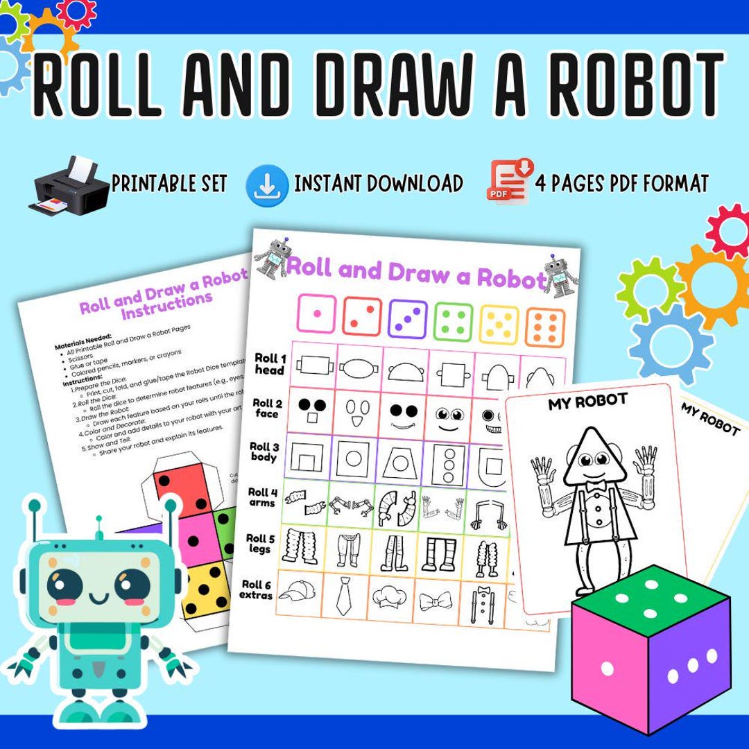 Roll and Draw Robot Game Printable Perfect for Kids to Practice ...