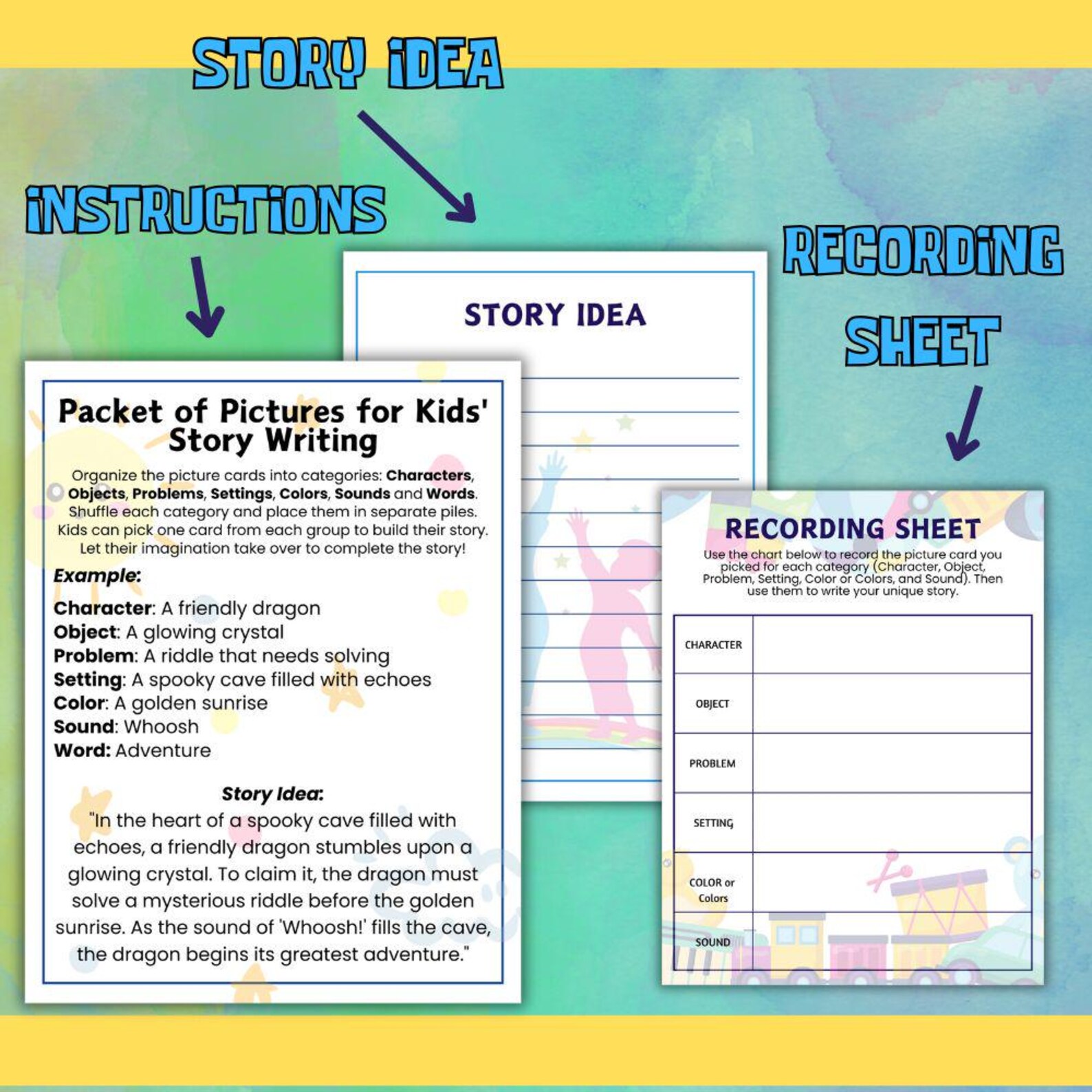 Kids Story Writing Prompt Kit, Creative Printable Pages (digital ...