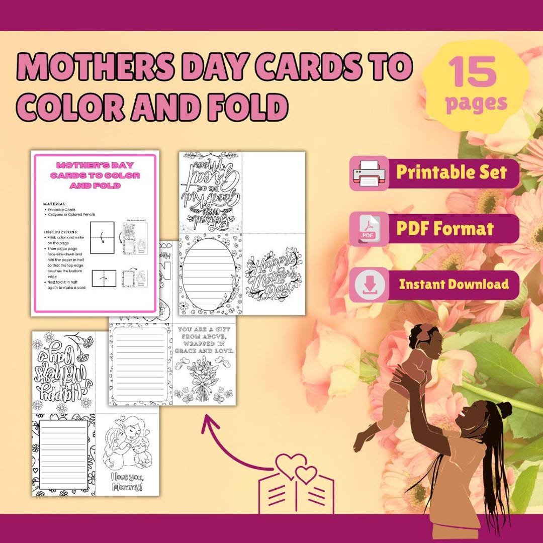 Mothers Day Cards to Color and Fold 14 Unique Designs Fun Diy Printable ...