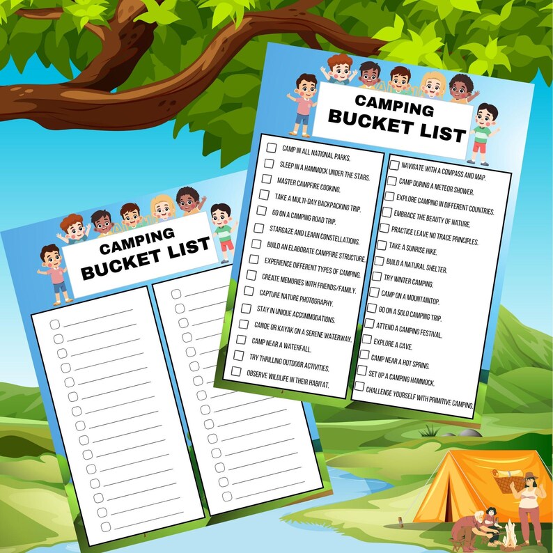 Camping Bucket List Printable for Kids and Families Fun Outdoor ...