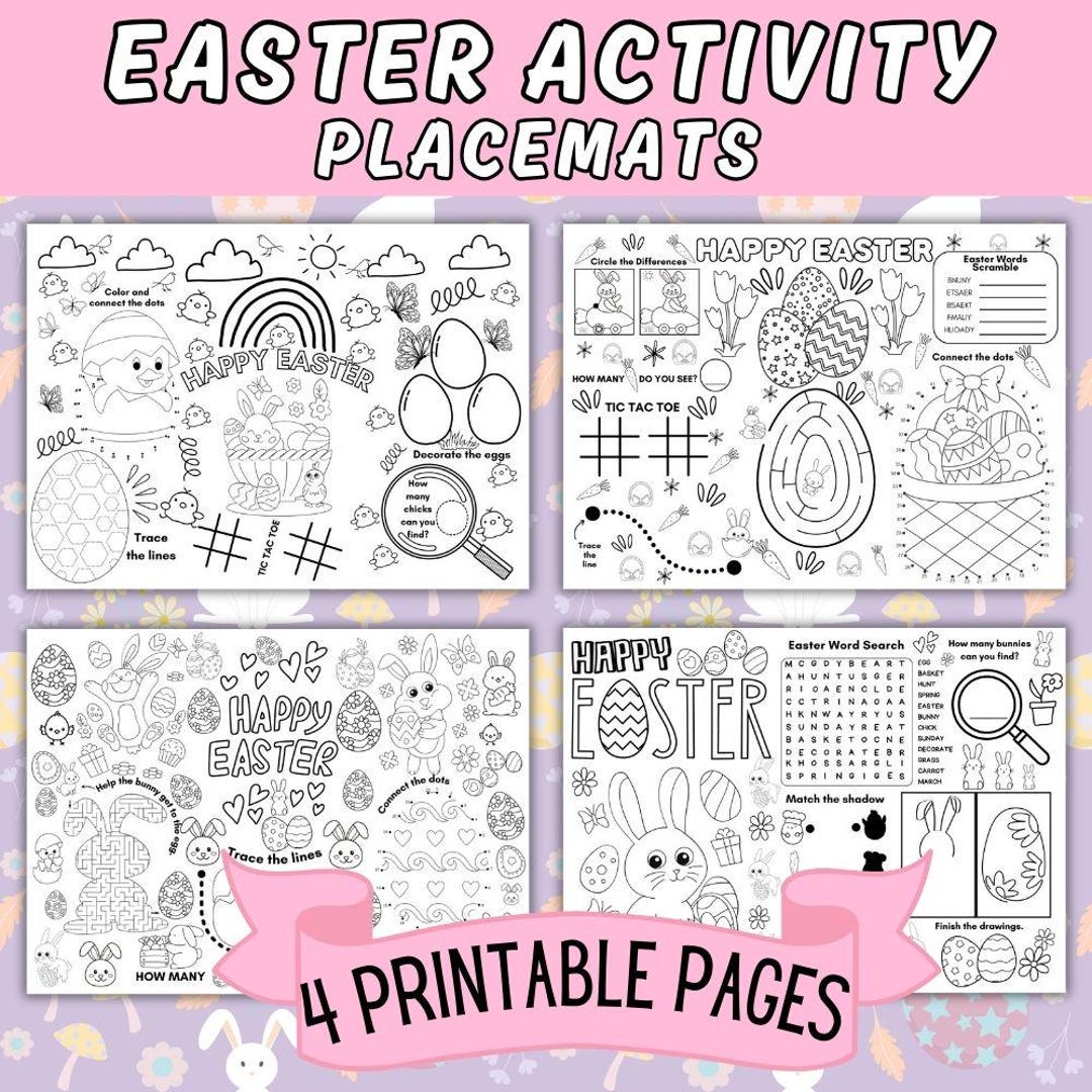 Easter Activity Place Mats for Kids 4 Variations Printable Easter ...