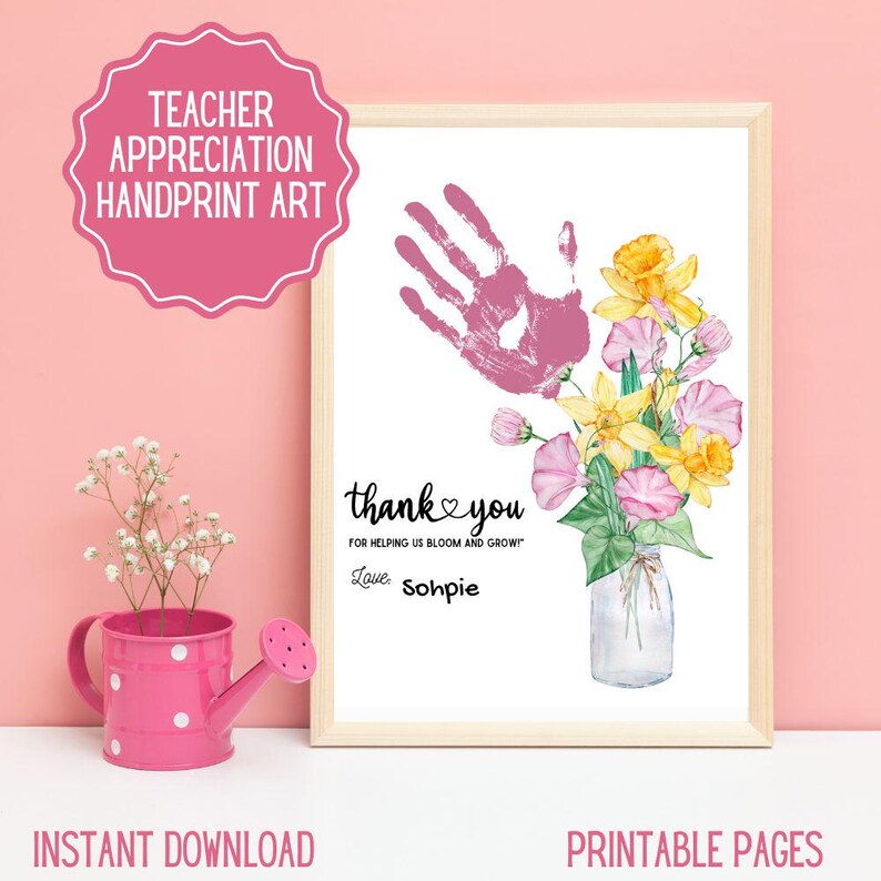 Teacher Appreciation Hand Print Art Set of 3 Printable PDF DIY Teacher ...