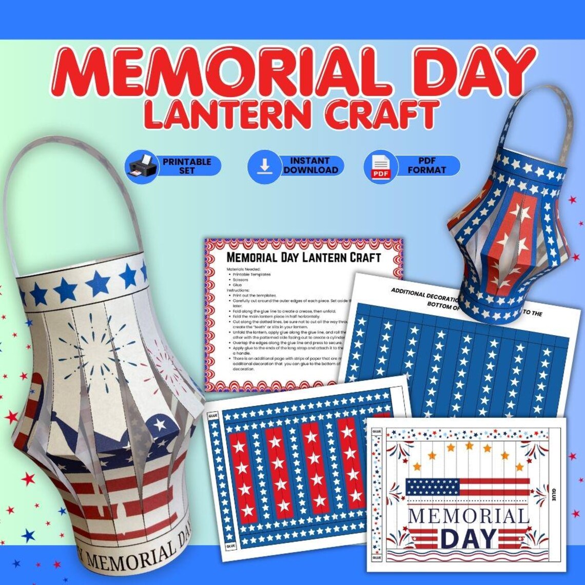 Memorial Day Cut and Paste Lantern Craft Printable Kids Activity ...