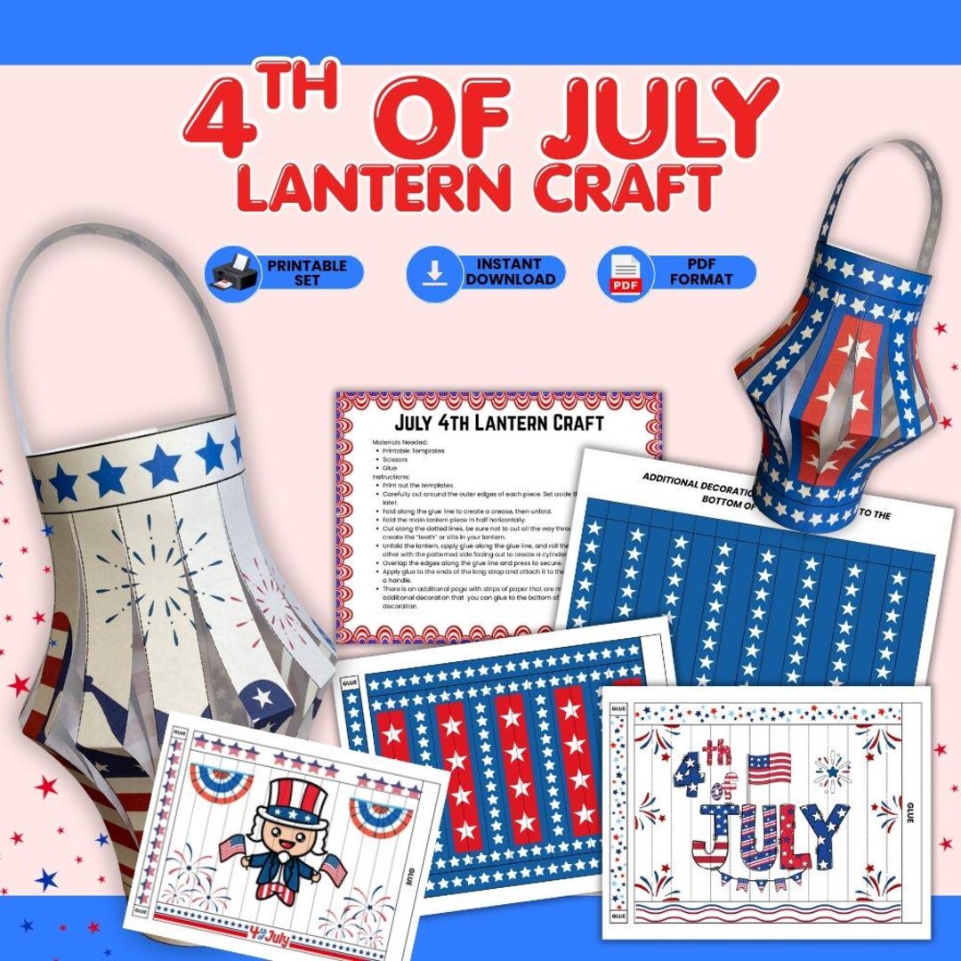 Fourth of July 4th of July Lantern Craft Printable Patriotic Decoration ...