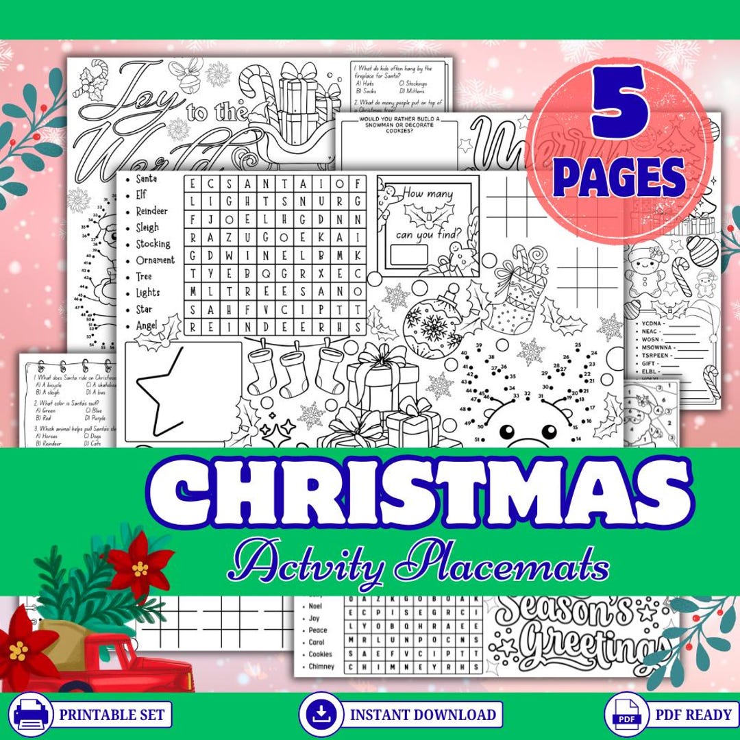 Christmas Activity Placemats for Kids Dinner Table Classroom Daycare ...