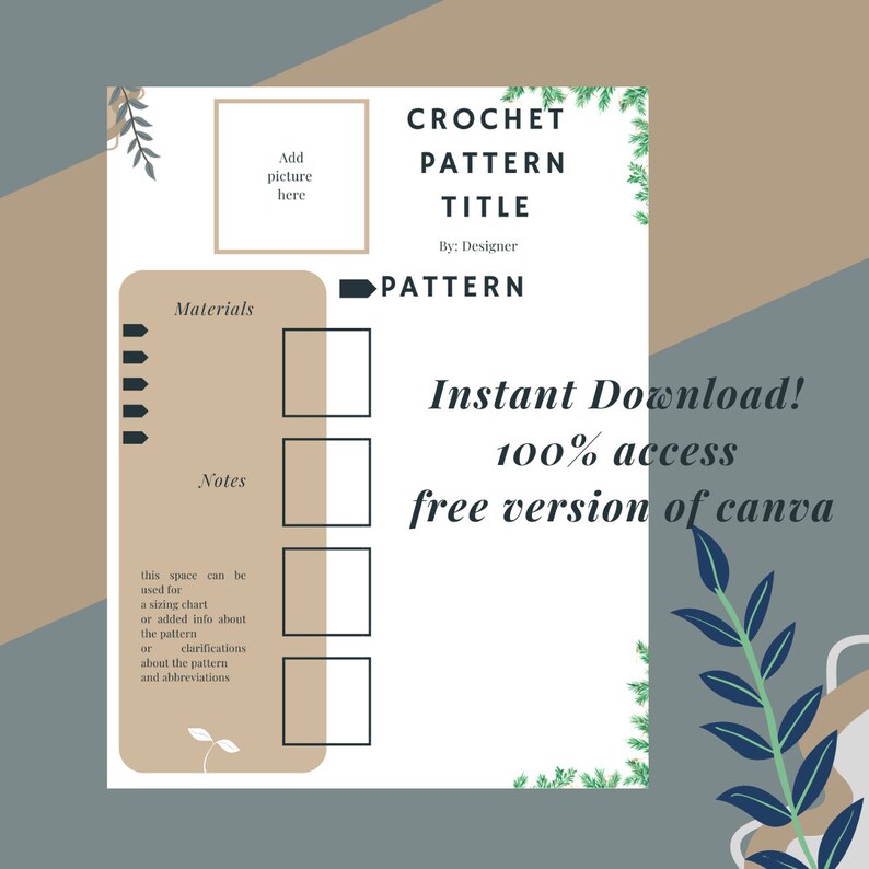 Neutral Plant Crochet Pattern Template, Canva Pattern Template, Crochet Pattern Template ...