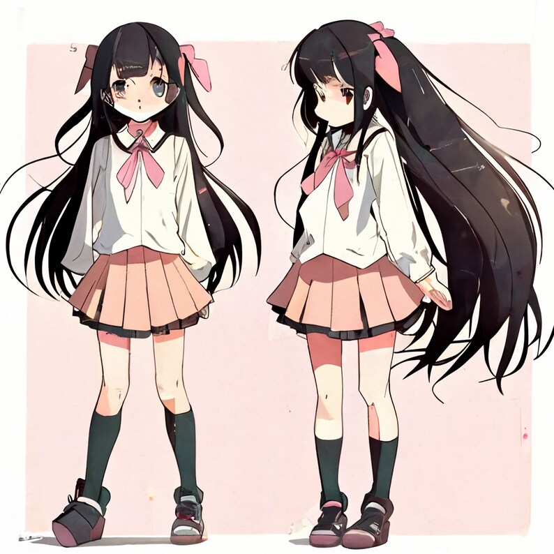 Manga Girl With Black Hair Etsy