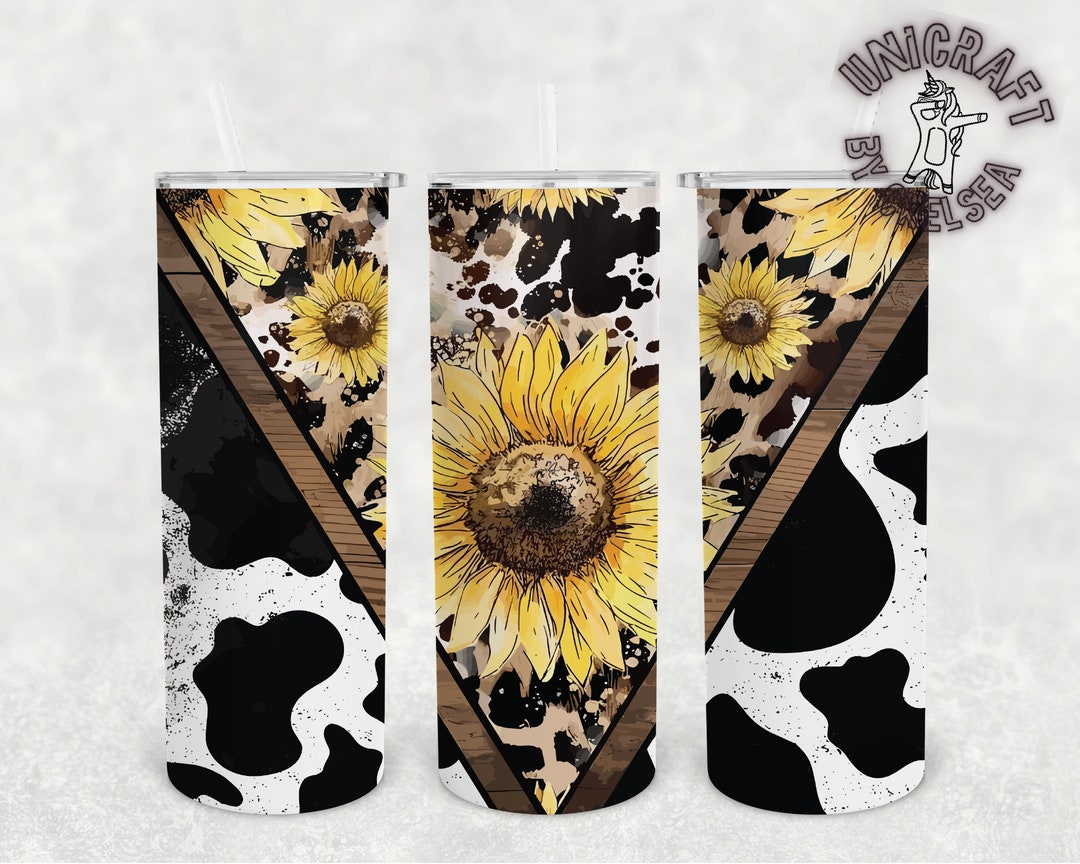 Sunflower & Cow Print 20oz Tumbler Wrap PNG Image for Sublimation Gift ...
