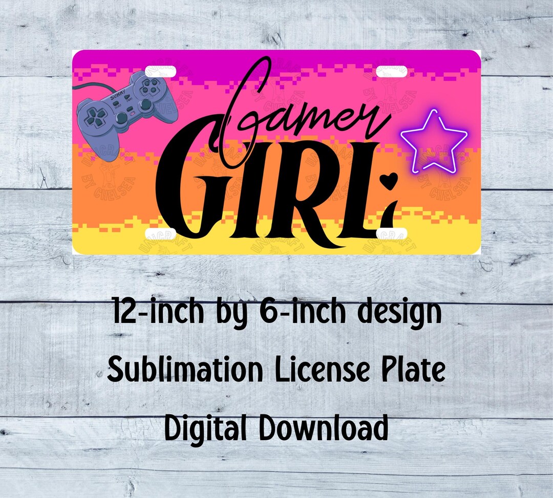 Gamer Girl License Plate PNG Pixelated Background License Plate Design ...