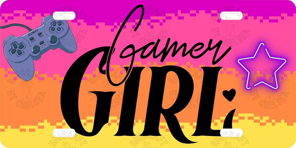 Gamer Girl License Plate PNG Pixelated Background License Plate Design ...