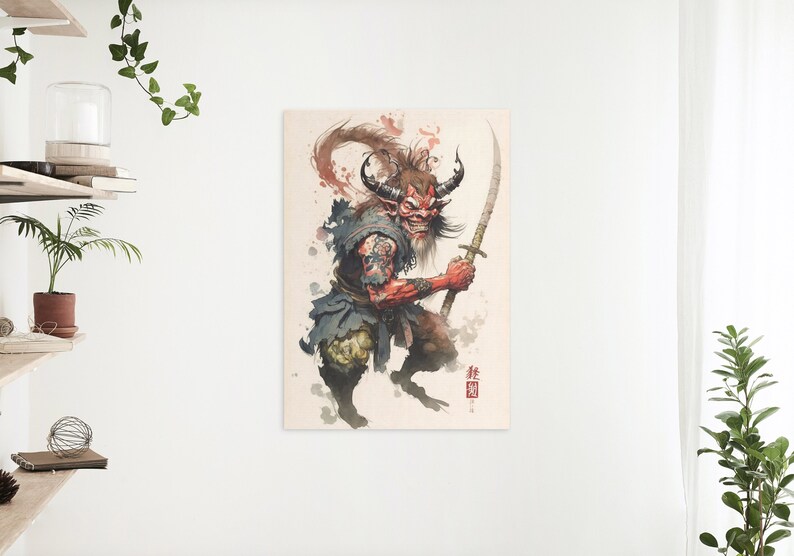 Red Oni, Samurai, Japanese, Japanese Watercolor, Watercolor, Samurai ...