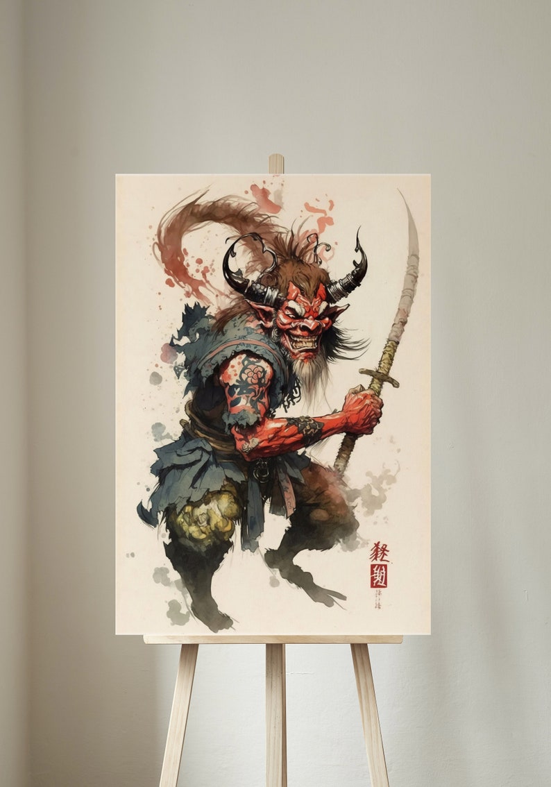 Red Oni, Samurai, Japanese, Japanese Watercolor, Watercolor, Samurai ...