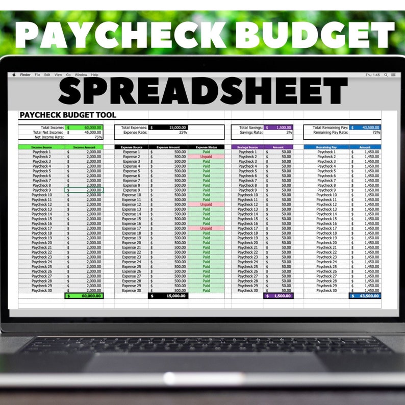 Excel Paycheck Budget Template Budget Planner Personal Finance Tracker ...