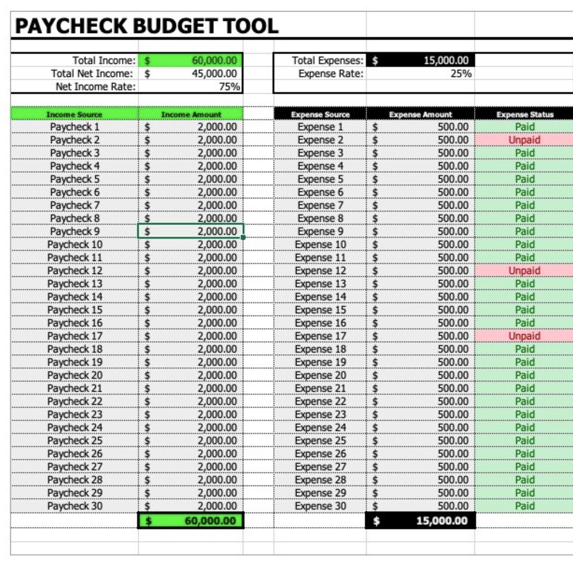 Excel Paycheck Budget Template Budget Planner Personal Finance Tracker ...