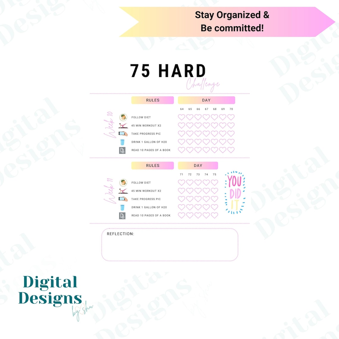 75 Day Printable, 75 Hard Tracker, 75 Challenge Tracker, 75 Hard ...