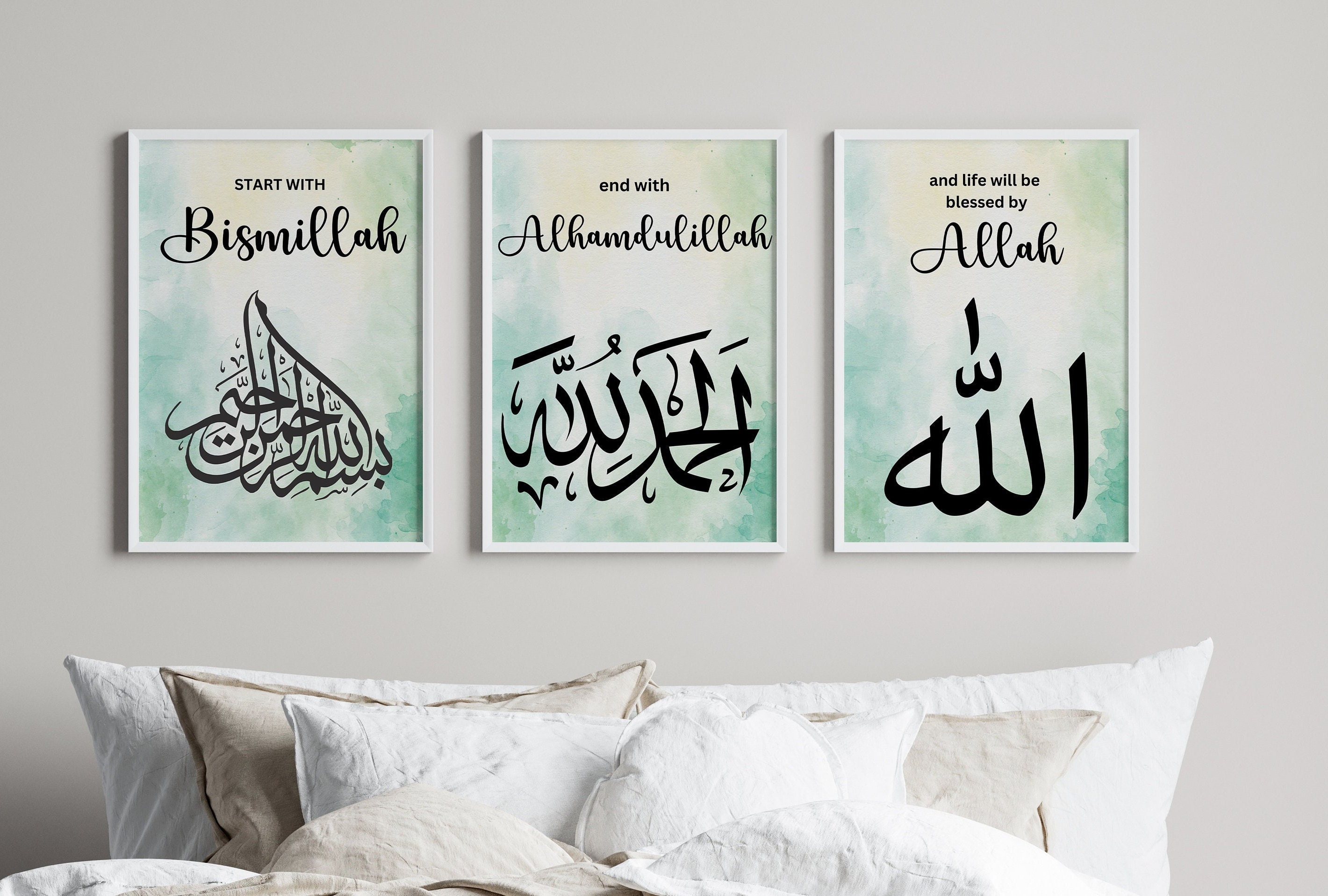 Islamic Mural Poster With Green Background Pattern, A4, A3, Living Room ...