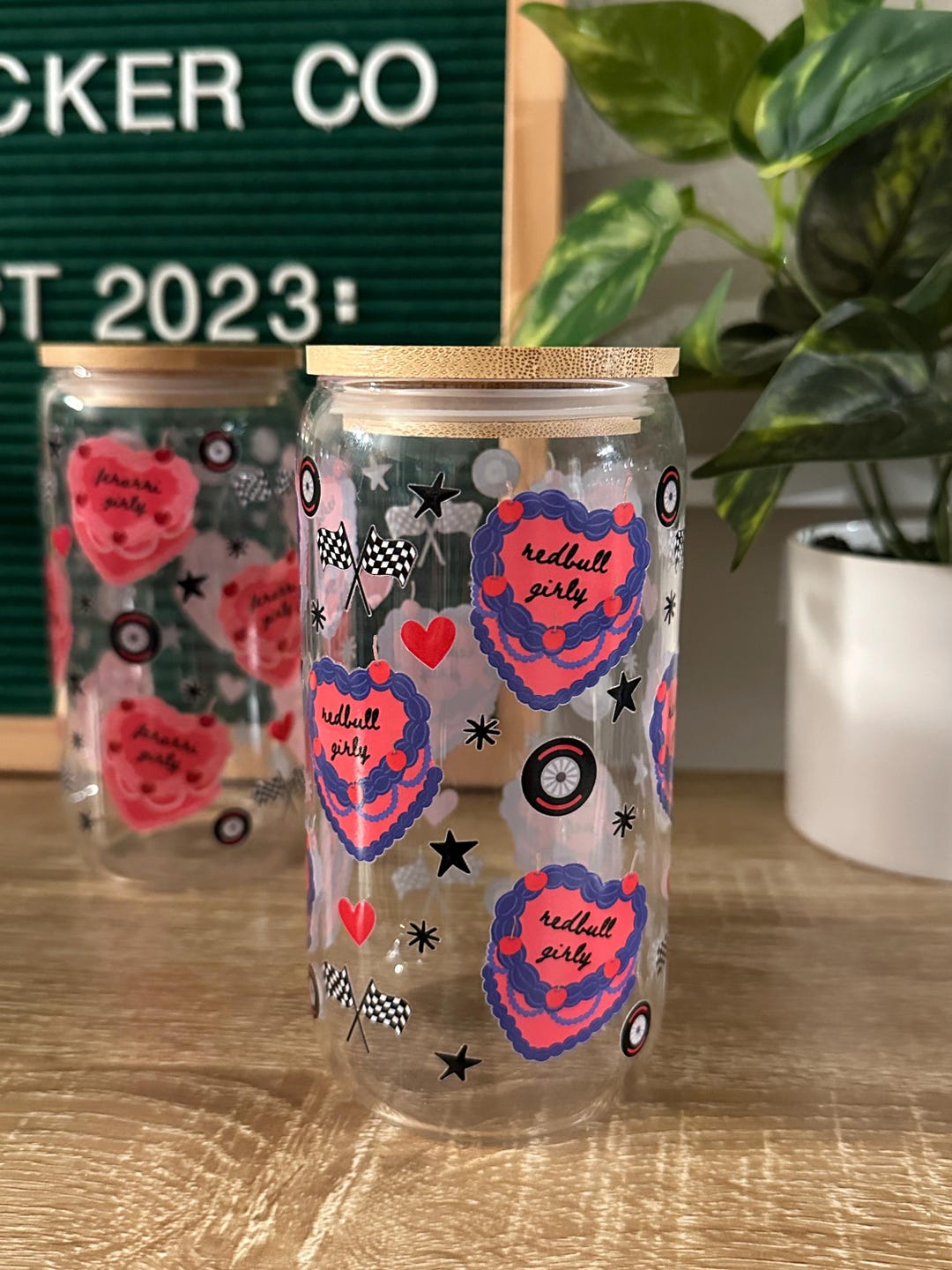 Red Bull Glass Tumbler With Lid and Straw | Formula 1 | Iced Coffee Cup ...