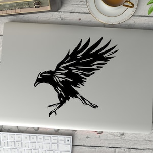 Raven Decal · Crow Vinyl Art Sticker for Laptop, Car Window, Tumbler ...