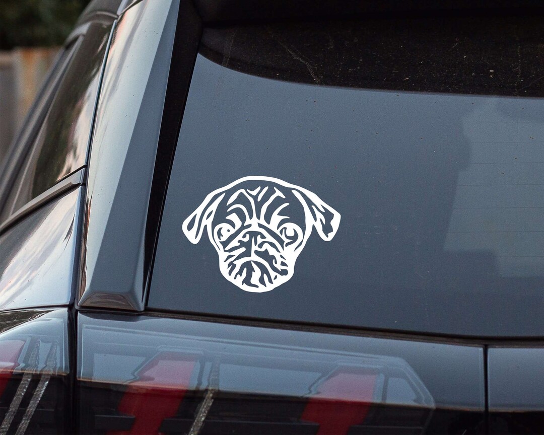 Pug Decal · Cute Dog Vinyl Art Sticker for Car, Window, Laptop, Tumbler ...