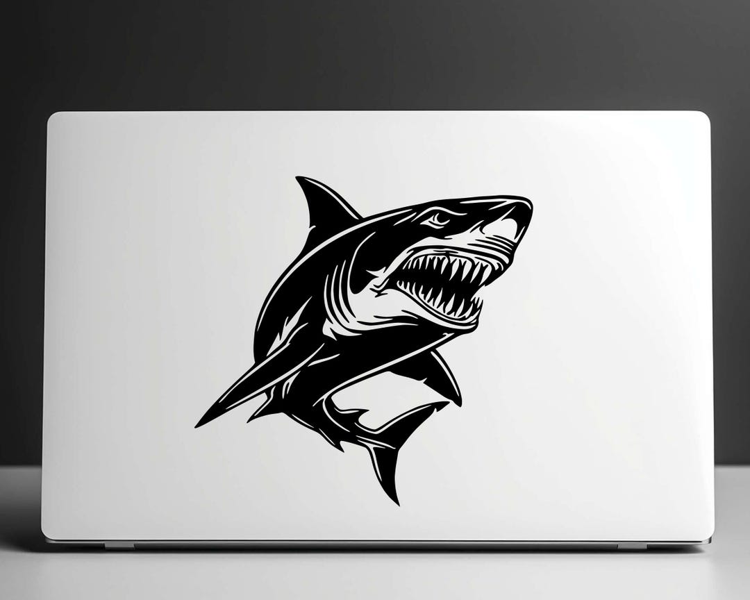 Great White Shark Decal, Unique Ocean Theme Vinyl Sticker With Shark ...