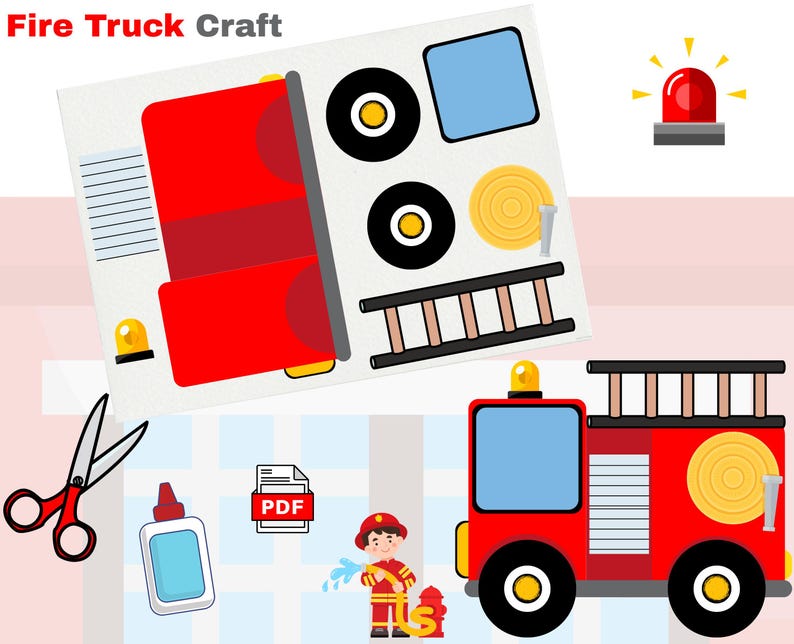 Fire Truck Craft Template | Printable Fire Engine | Cut and Paste ...